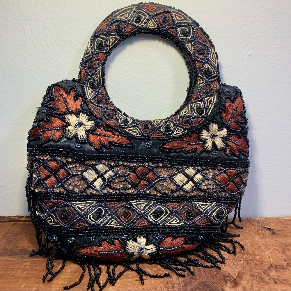 Indian Inspired Beaded Embroidered Hobo Bag - Gem